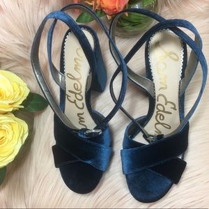 Sam Edelman | Shoes | New Sam Edelman Blue Velvet Strap Heels | Poshmark